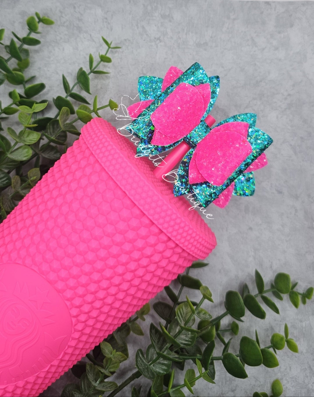 Passion Pink Stanley Bow | Glitter Straw Bow Topper | Stanley Bow ...