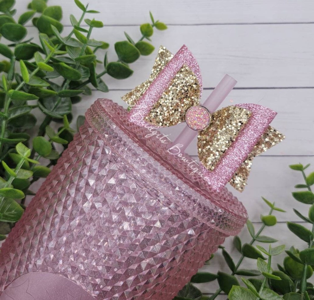 Light Pink & Gold Glitter Straw Bow | Straw Bow Topper | Straw Bow ...