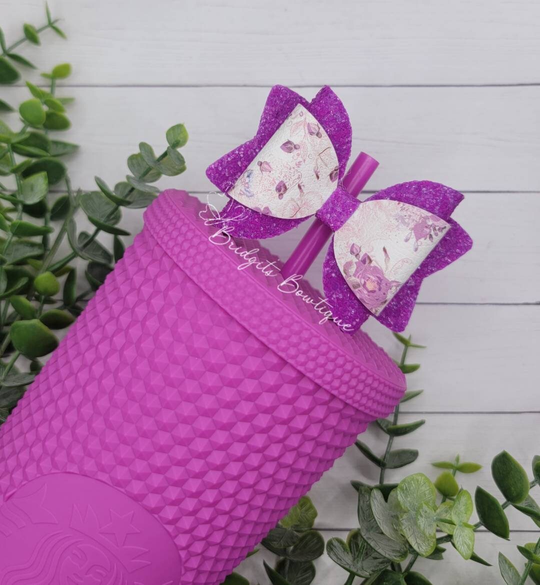 Purple Floral Straw Bow | Straw Bow | Bow Straw Topper | Bows for ...