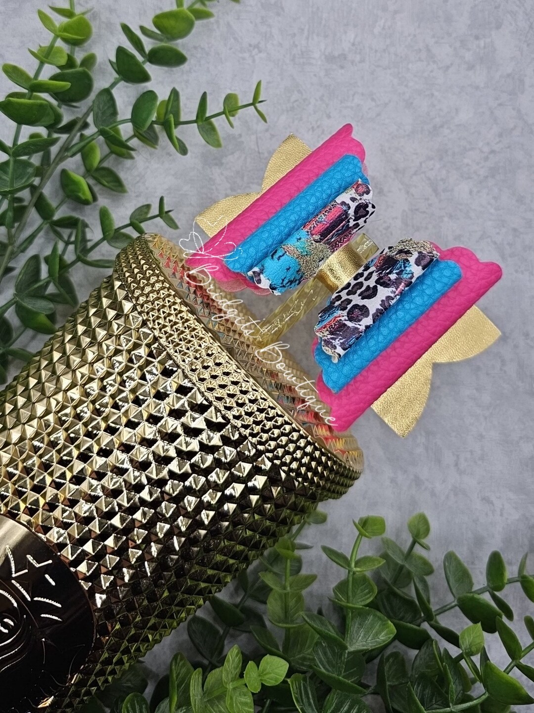 Very Large Leopard Print Western Stanley Tumbler Bow | Glitter Bow ...