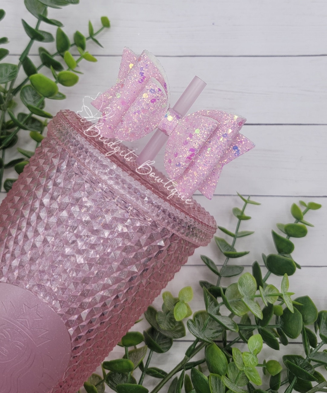 Pink Iridescent Glitter Straw Bow | Straw Bow Topper | Straw Bow ...
