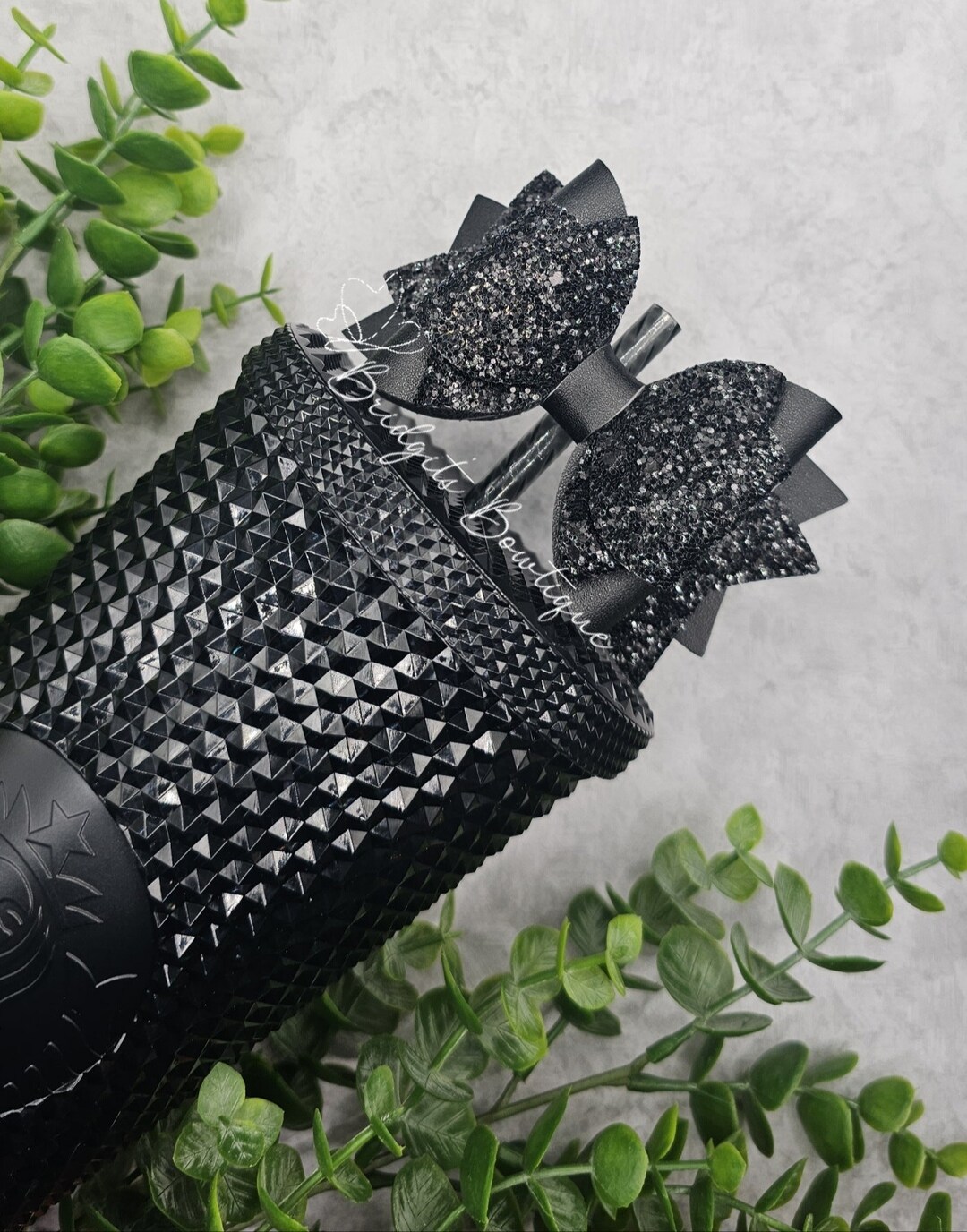 Black Glitter Stanley Bow Topper Straw Bow | Glitter Straw Topper ...