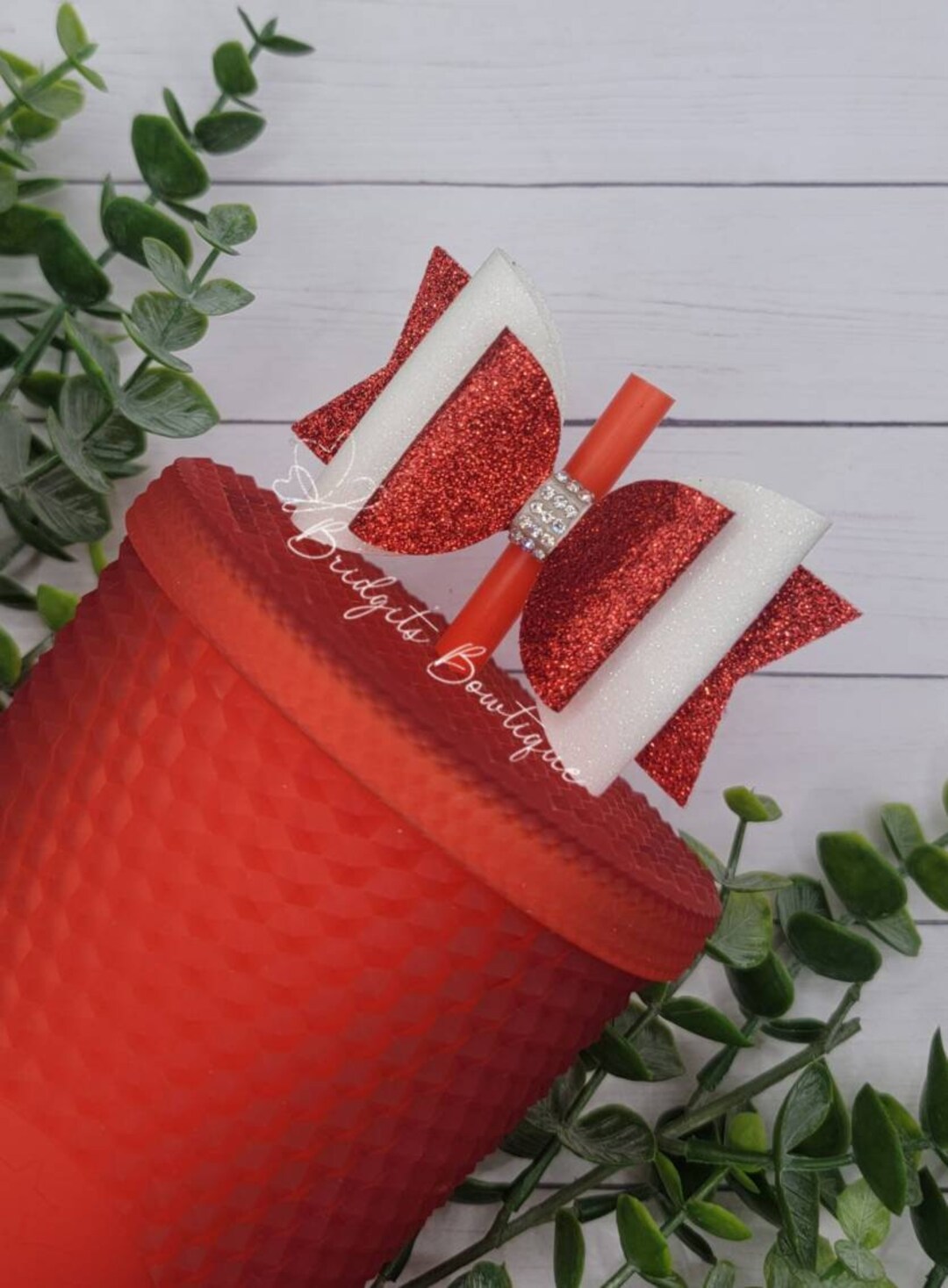 Red & White Fine Glitter Bling Straw Bow | Straw Bow Topper | Starbucks ...