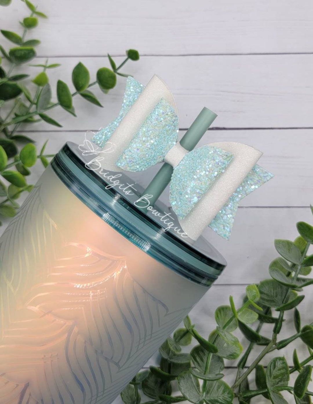 Light Blue & White Chunky Glitter Straw Bow Straw Bow Topper Straw Bows ...