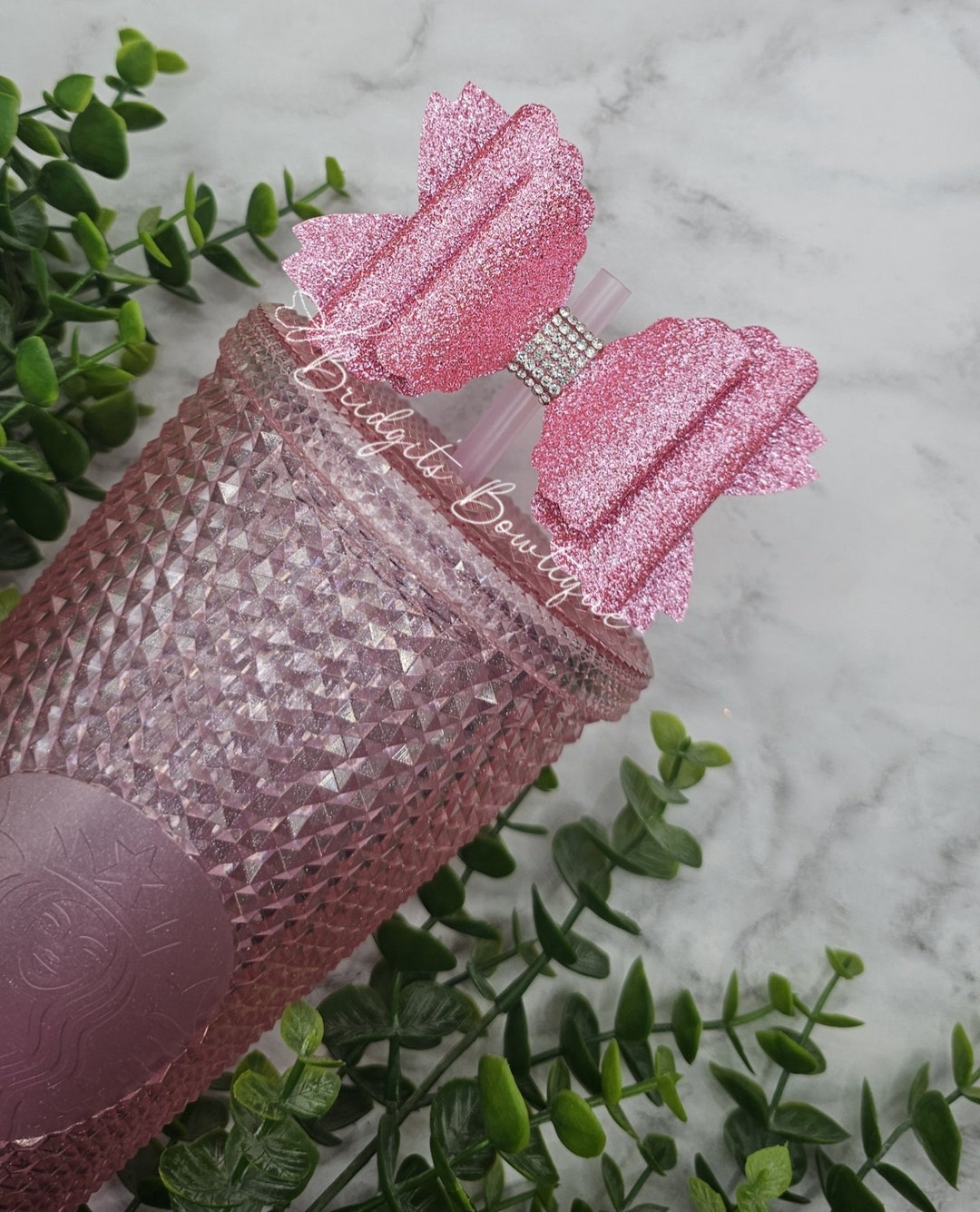 Pink Glitter Bling Straw Bow | Straw Bow Topper | Straw Bow | Stanley ...