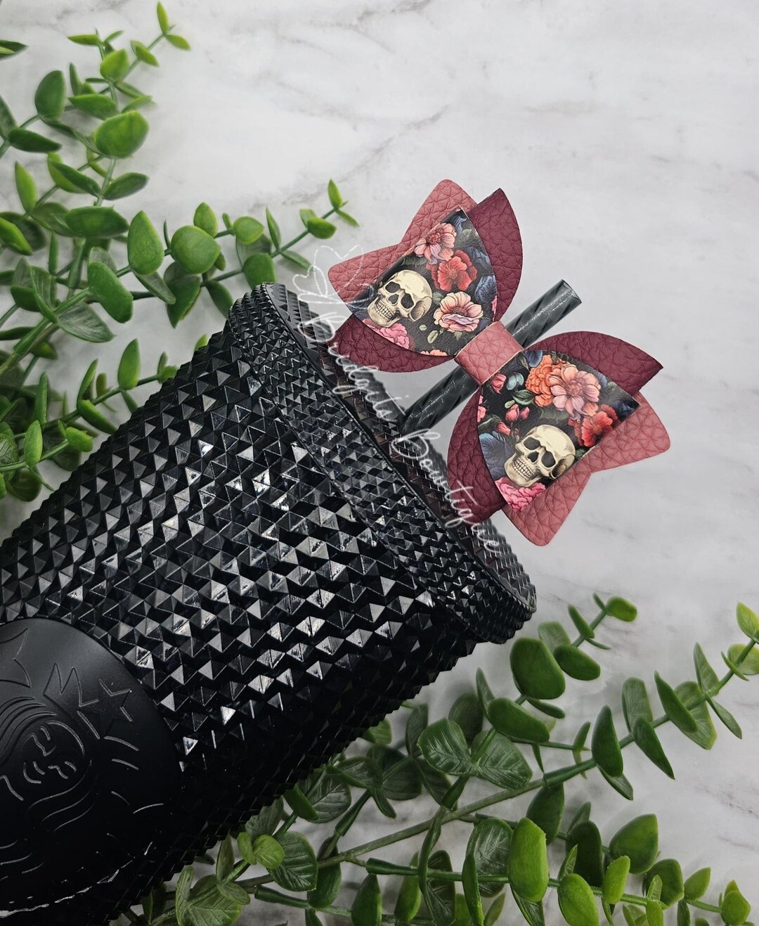 Mauve Skull Sugar Skull Straw Bow | Straw Bow Topper | Stanley ...