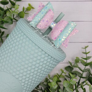 Baby Pink & Mint Glitter Straw Bow | Stanley Bow | Straw Topper Bow ...