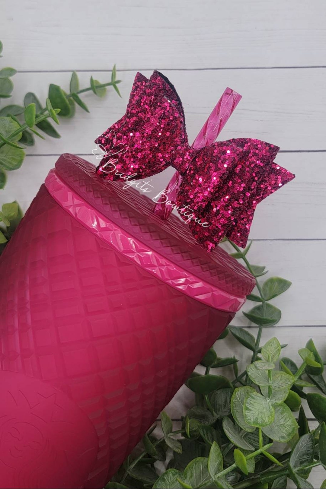 Pink Sangria Glitter Straw Bow | Straw Bow | Straw Topper Bow | Bows ...