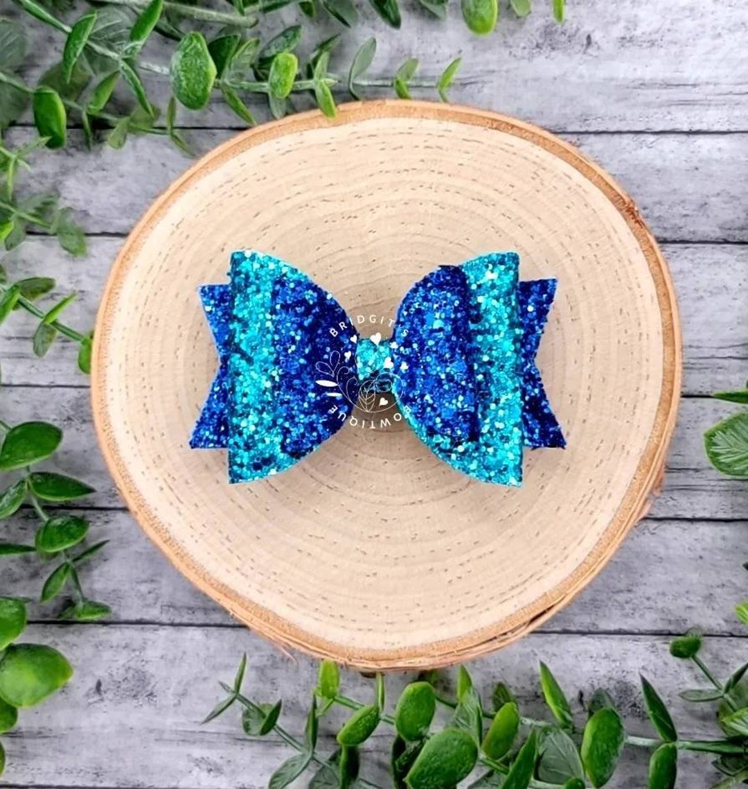 Chunky Blue & Teal Glitter Straw Bow Straw Bow Topper - Etsy