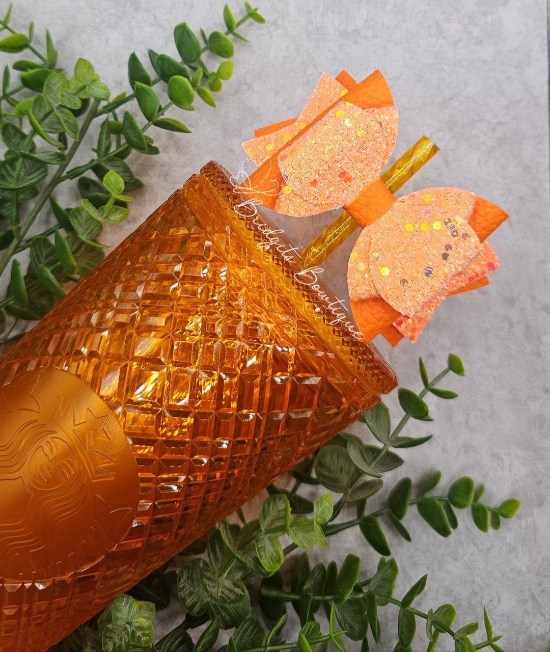 Orange Nectarine Stanley Tumbler Bow Glitter Straw Bow Topper | Peach ...