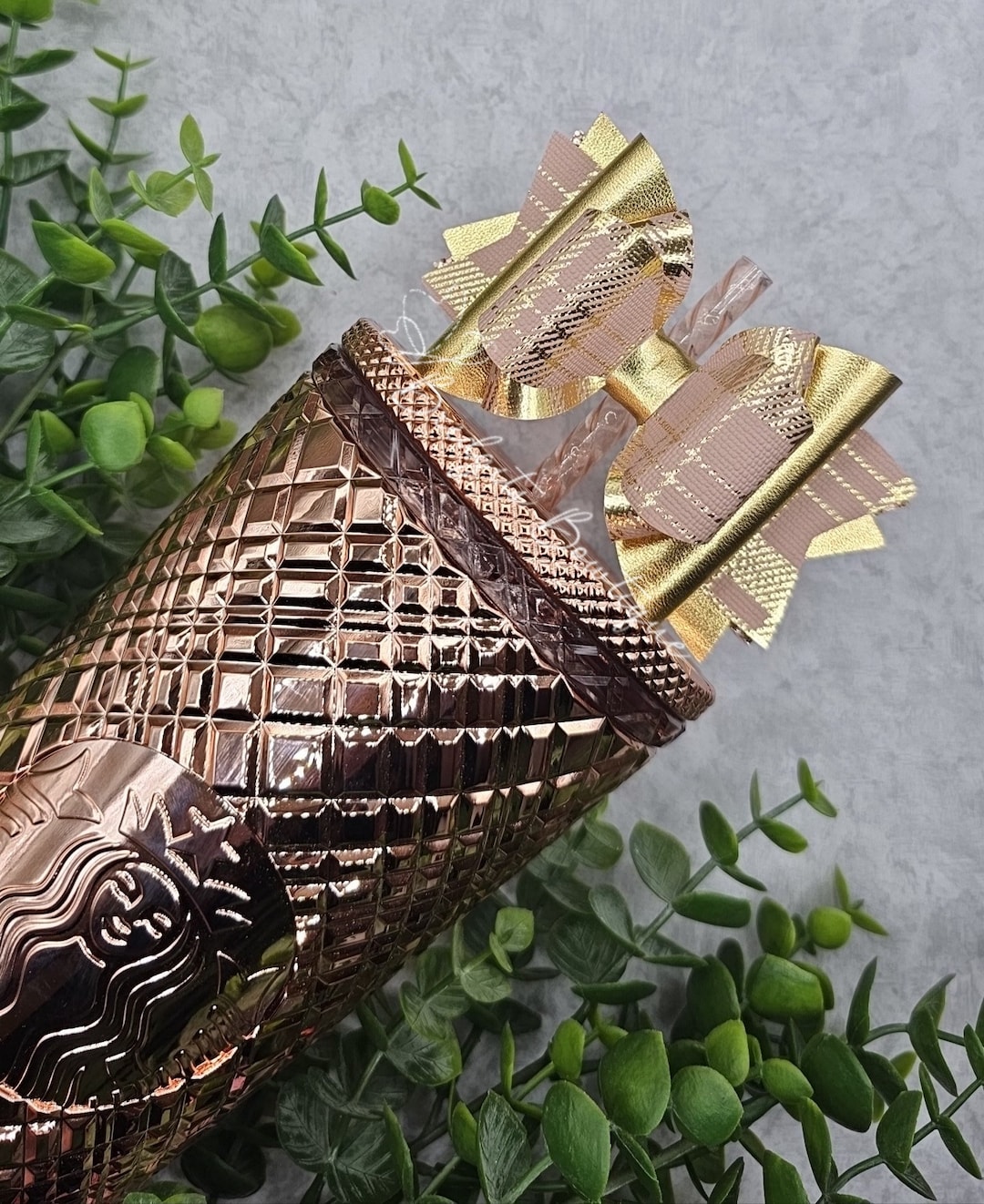 Rose Gold Plaid Stanley Tumbler Bow Stanley |starbucks Straw Topper ...