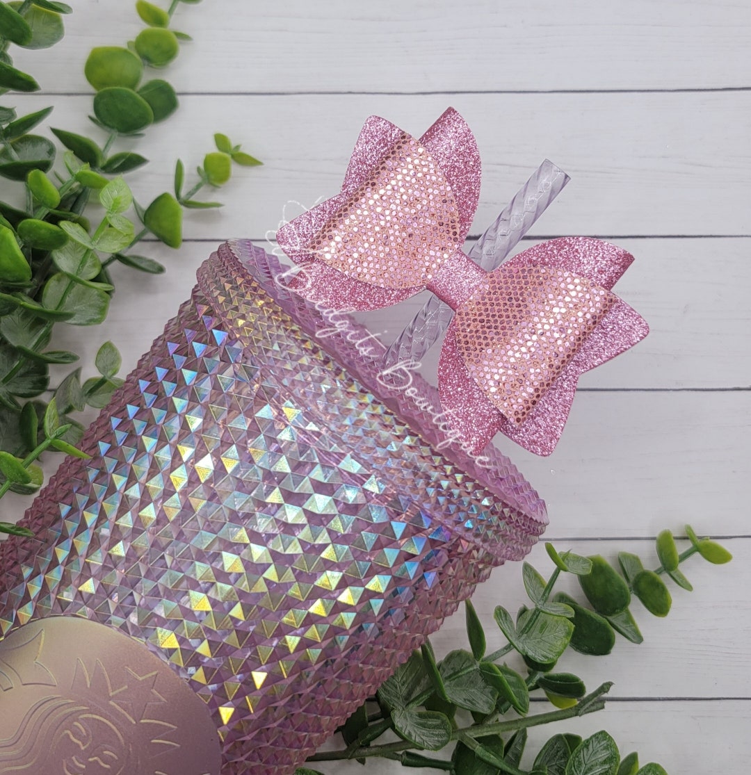 Light Pink Mesh Glitter Straw Bow | Straw Bow Topper | Straw Bows ...