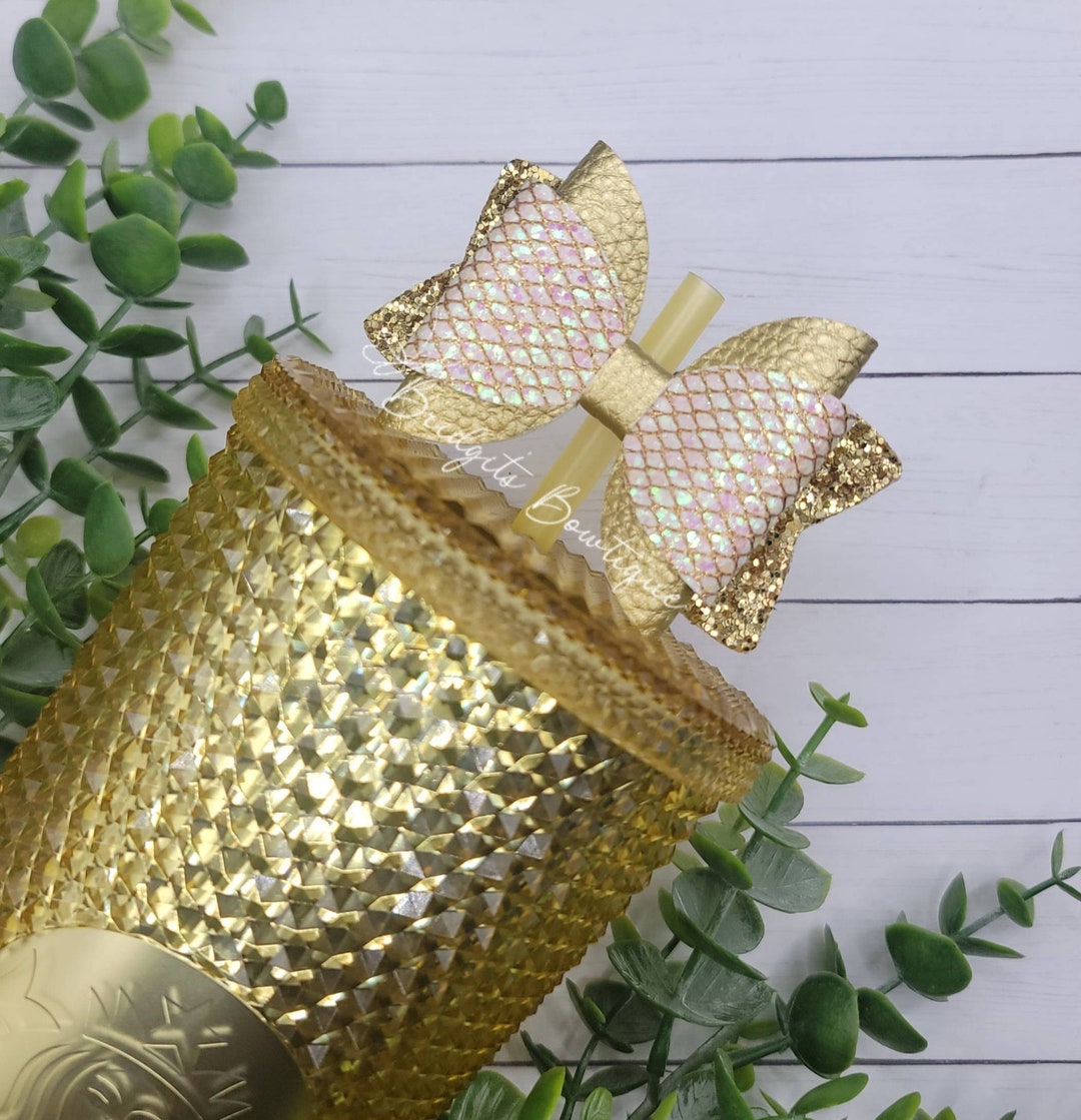 Gold Textured Glitter Straw Bow Straw Bow Topper Straw Topper Bow Bows ...