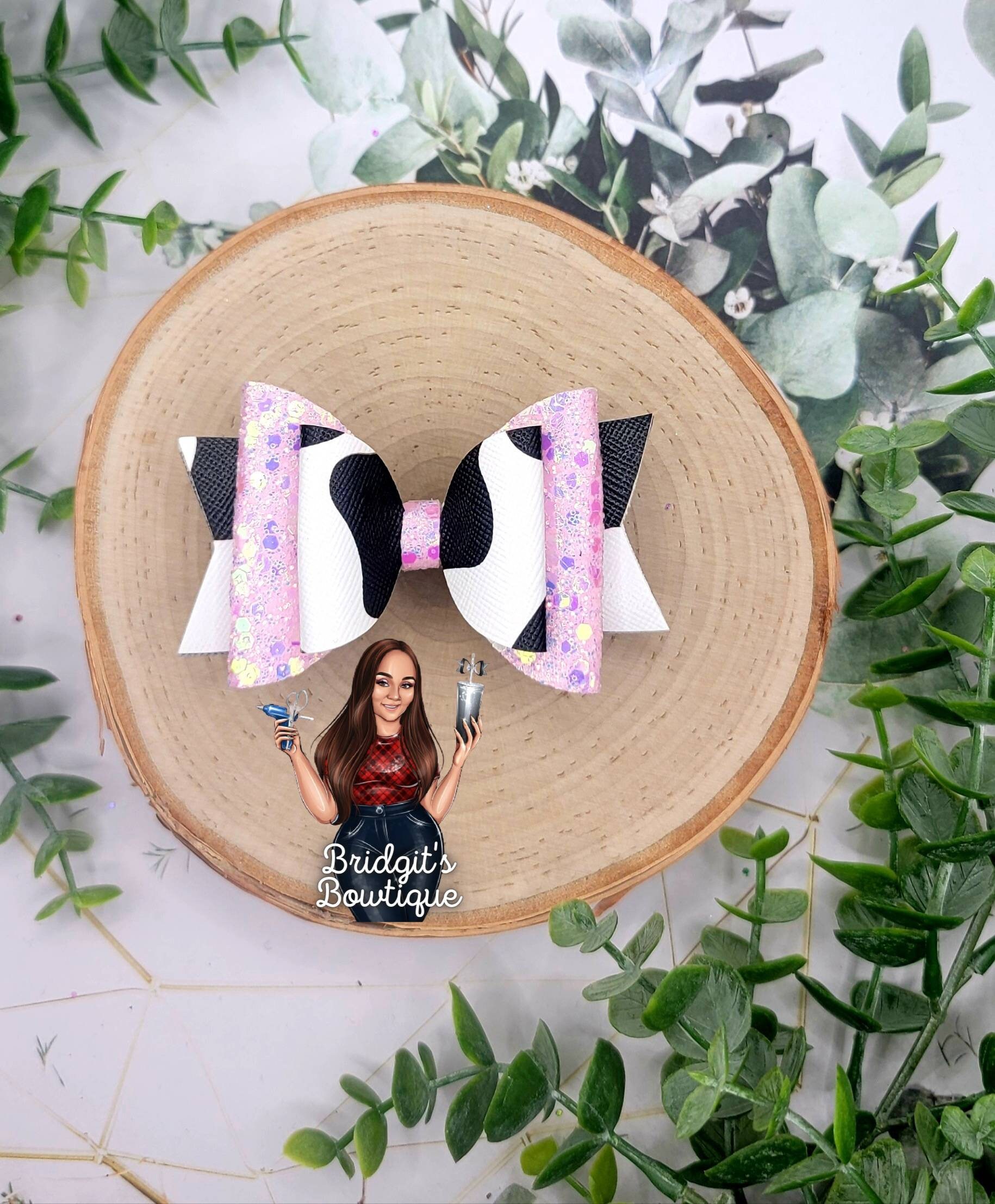 Cow Print & Pink Glitter Straw Bow Straw Bow Straw Topper - Etsy