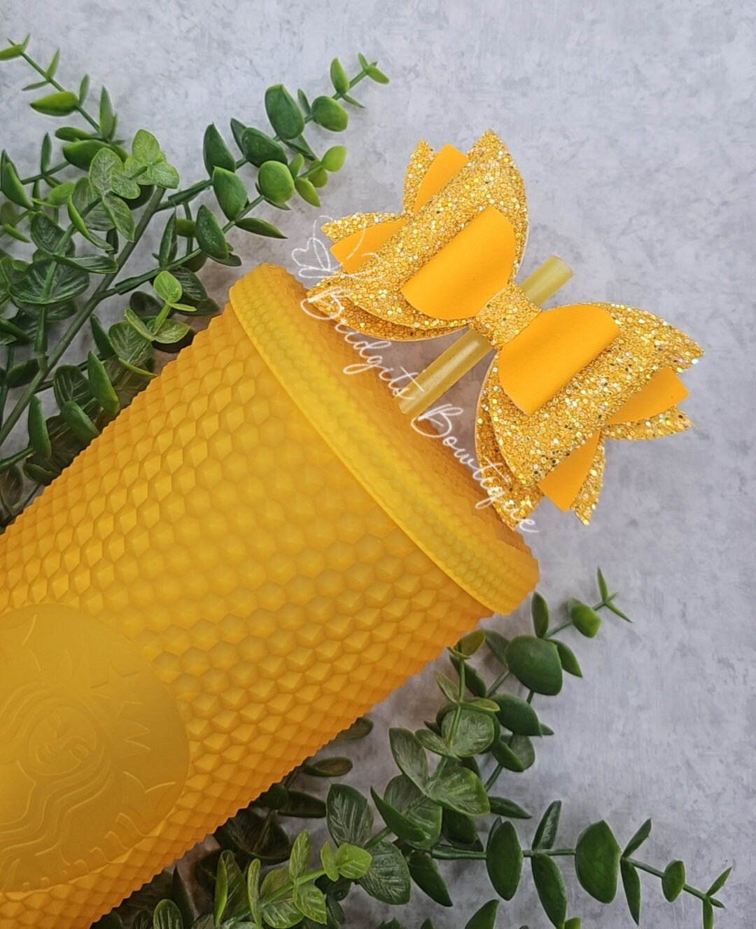 Mustard Yellow Glitter Stanley Tumbler Bow | Starbucks Bow Topper ...