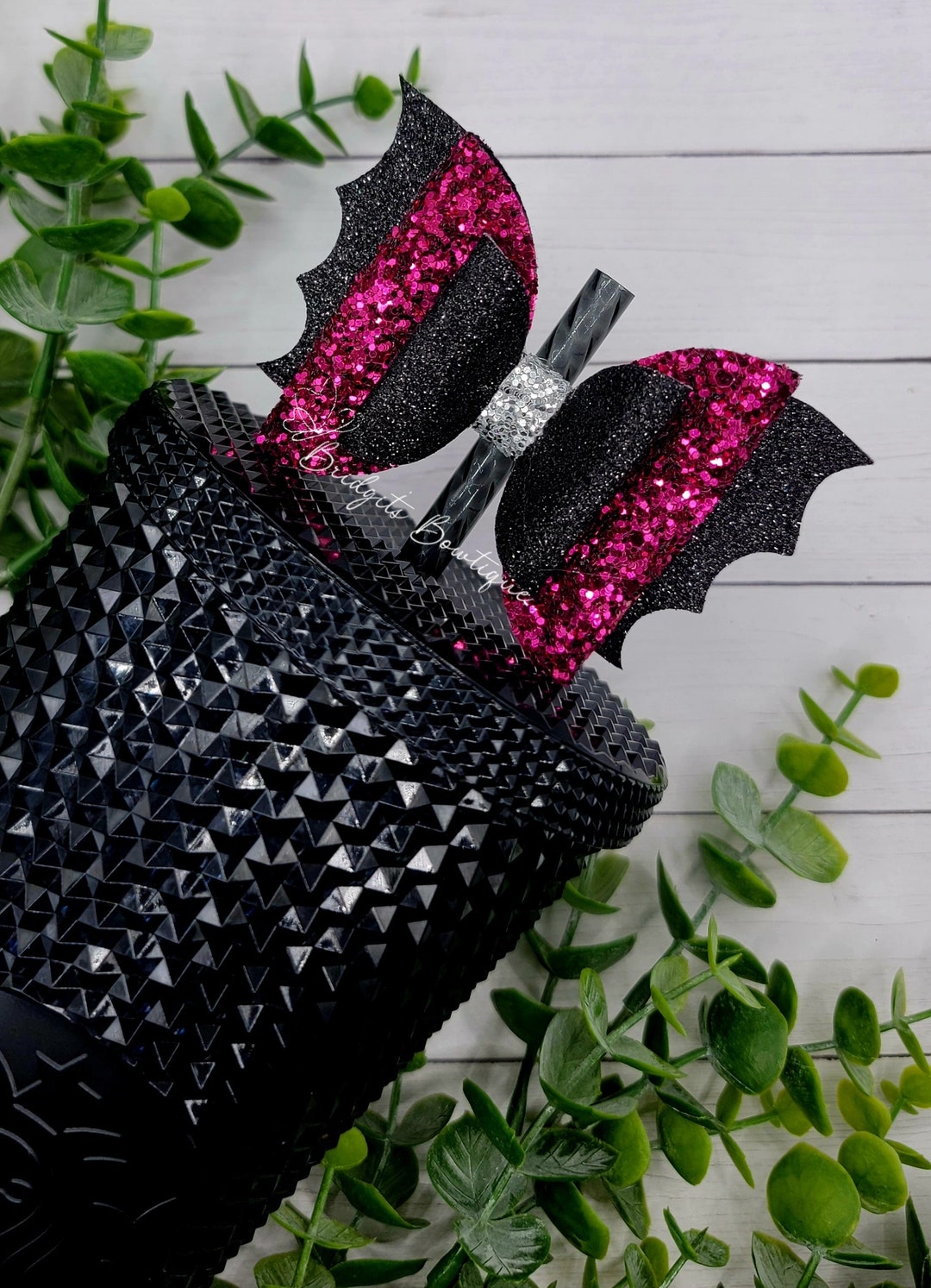 Black Glitter & Pink Glitter Stanley Bow Topper, Stanley Topper Bow ...