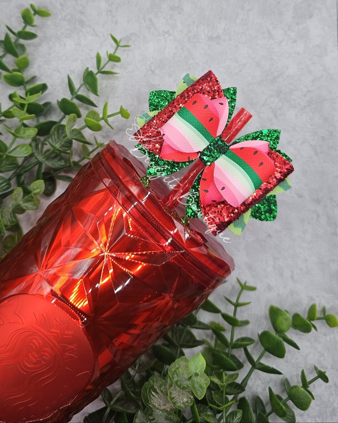 Watermelon Stanley Bow | Pink Glitter Silver Glitter Bow | Stanley Bow ...