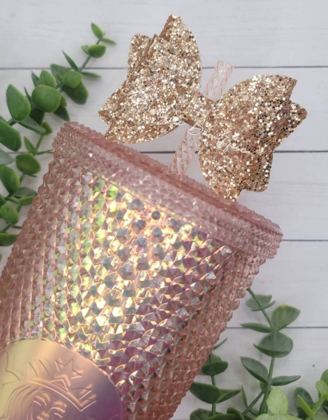 Rose Gold Glitter Straw Bow | Straw Bow Topper | Straw Topper Bow ...