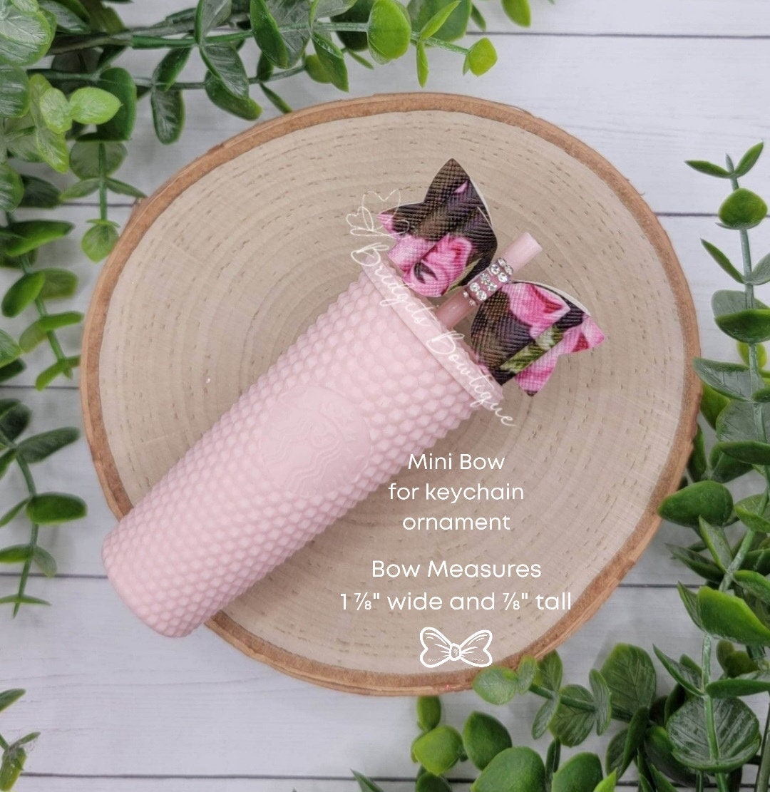 Mini Light Pink & Brown Flower Straw Bow Straw Bow Topper Straw Topper ...