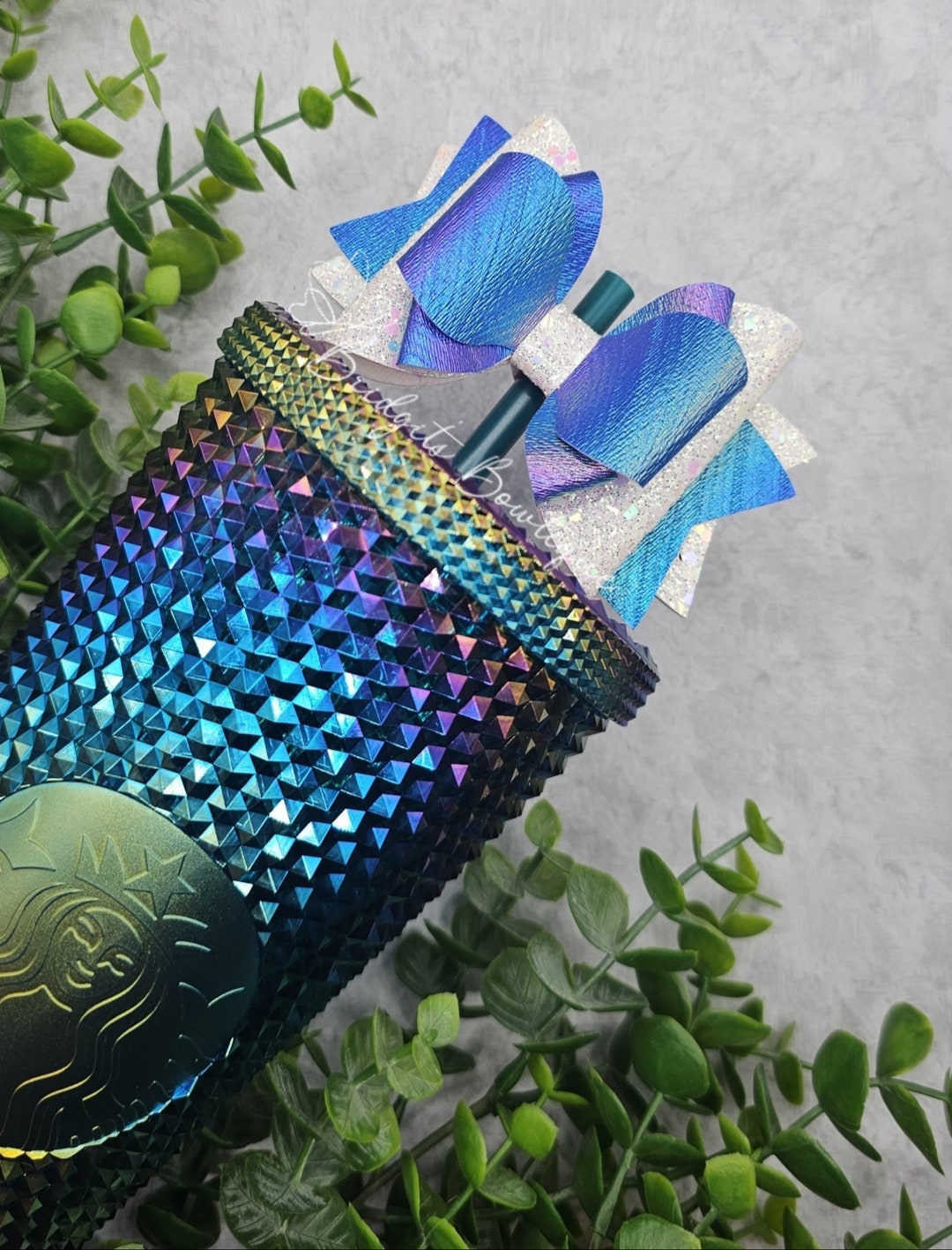 White Glitter & Oil Slick Stanley Tumbler Straw Bow | Straw Topper Bow ...