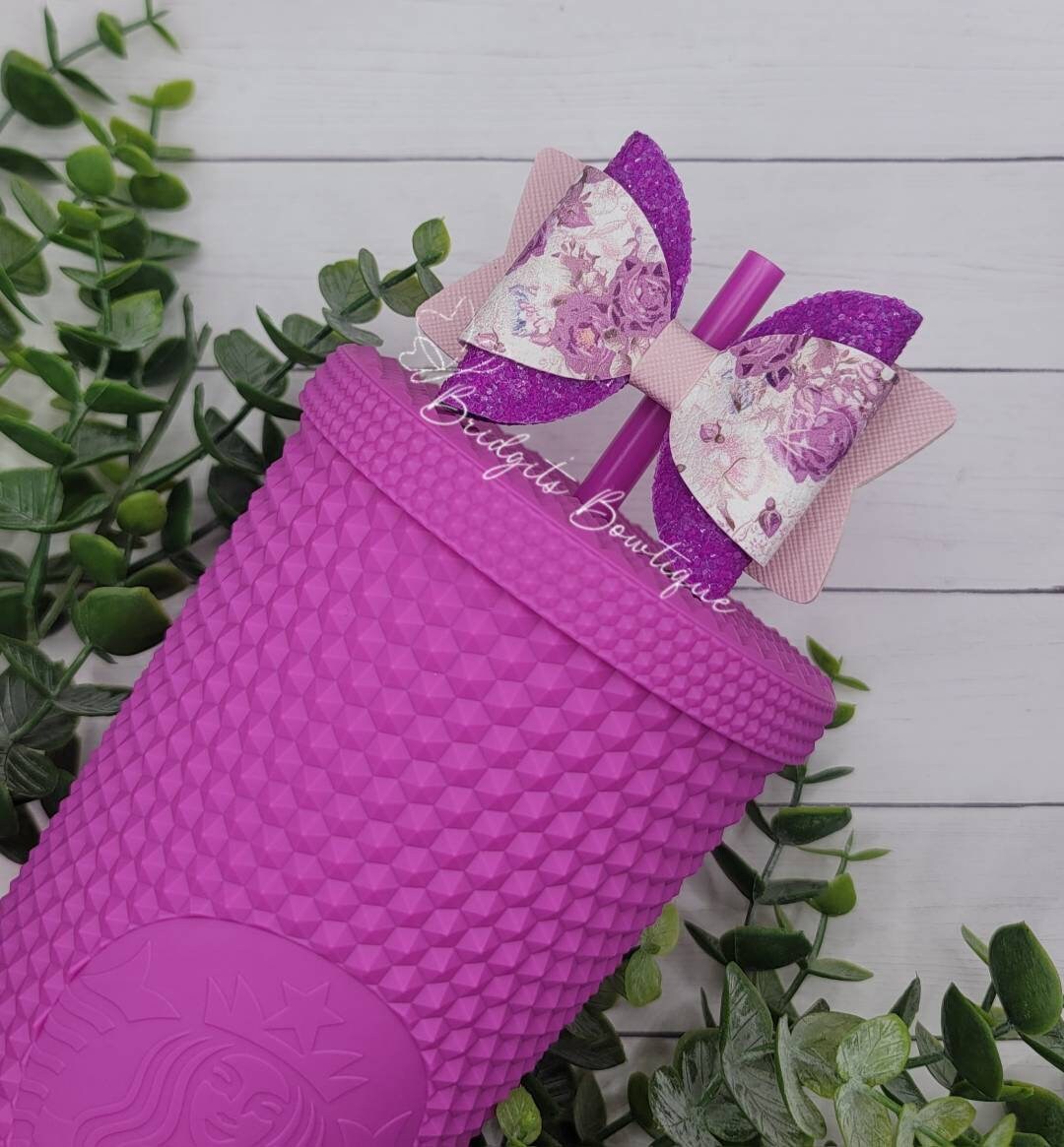 Purple & Pink Floral Straw Bow | Straw Bow | Bow Straw Topper | Bows ...