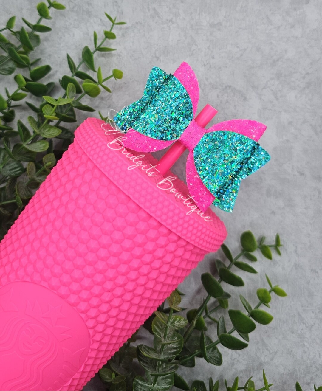 Hot Pink & Teal Glitter Stanley Cup Bow | Bow Straw Topper | Bow ...