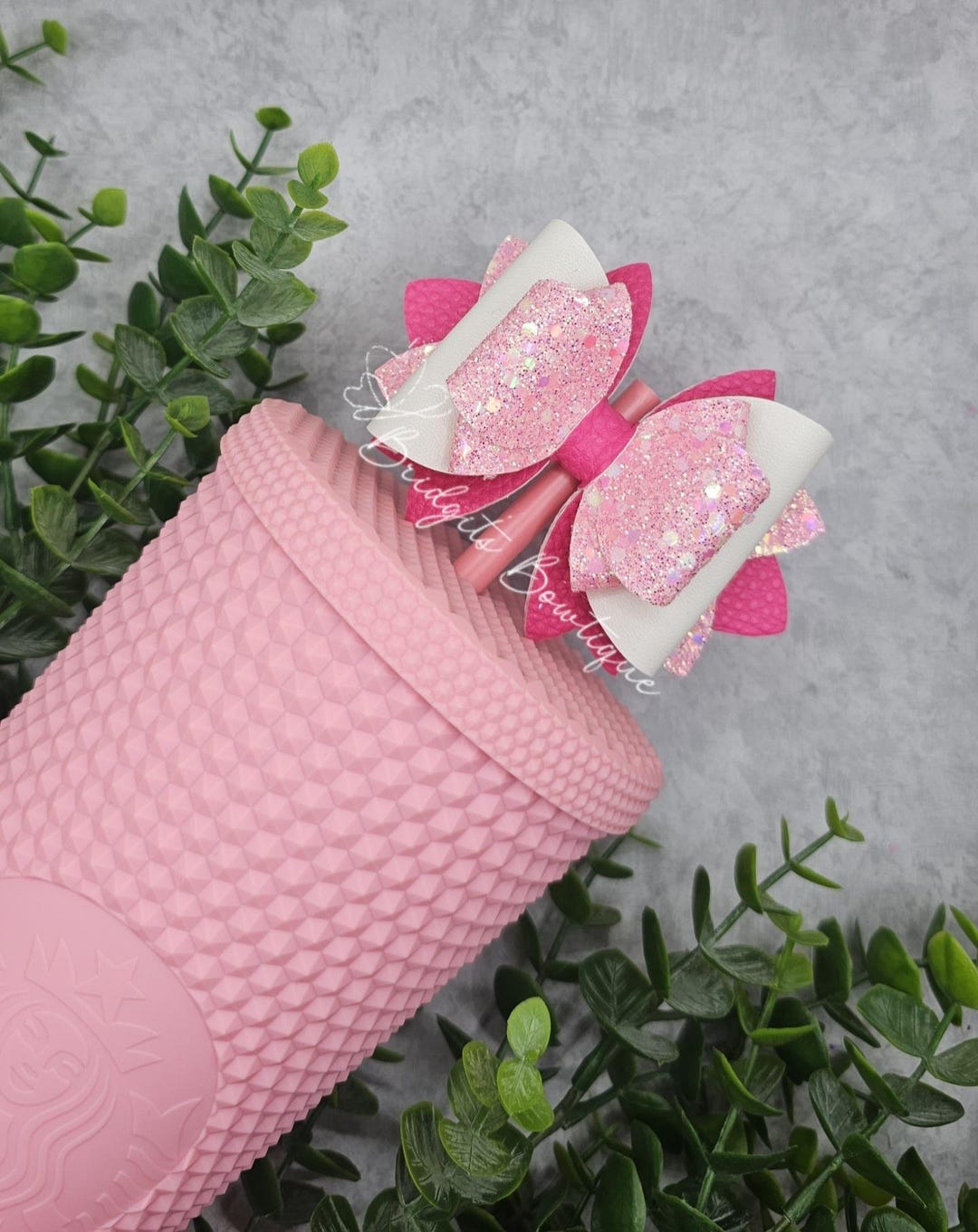 Pink & White Stanley Bow Topper | Bows for Stanley Cups | Tumbler Bows ...