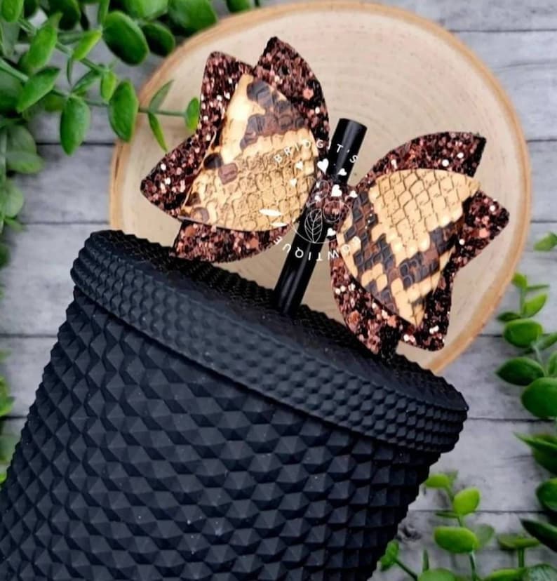 Snake Skin Animal Print & Brown Glitter Straw Bow | Straw Bow Topper ...
