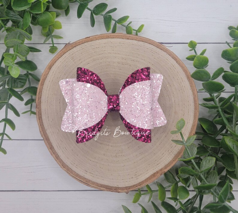 Fuschia & Light Pink Glitter Straw Bow | Straw Bow Topper | Straw Bow ...