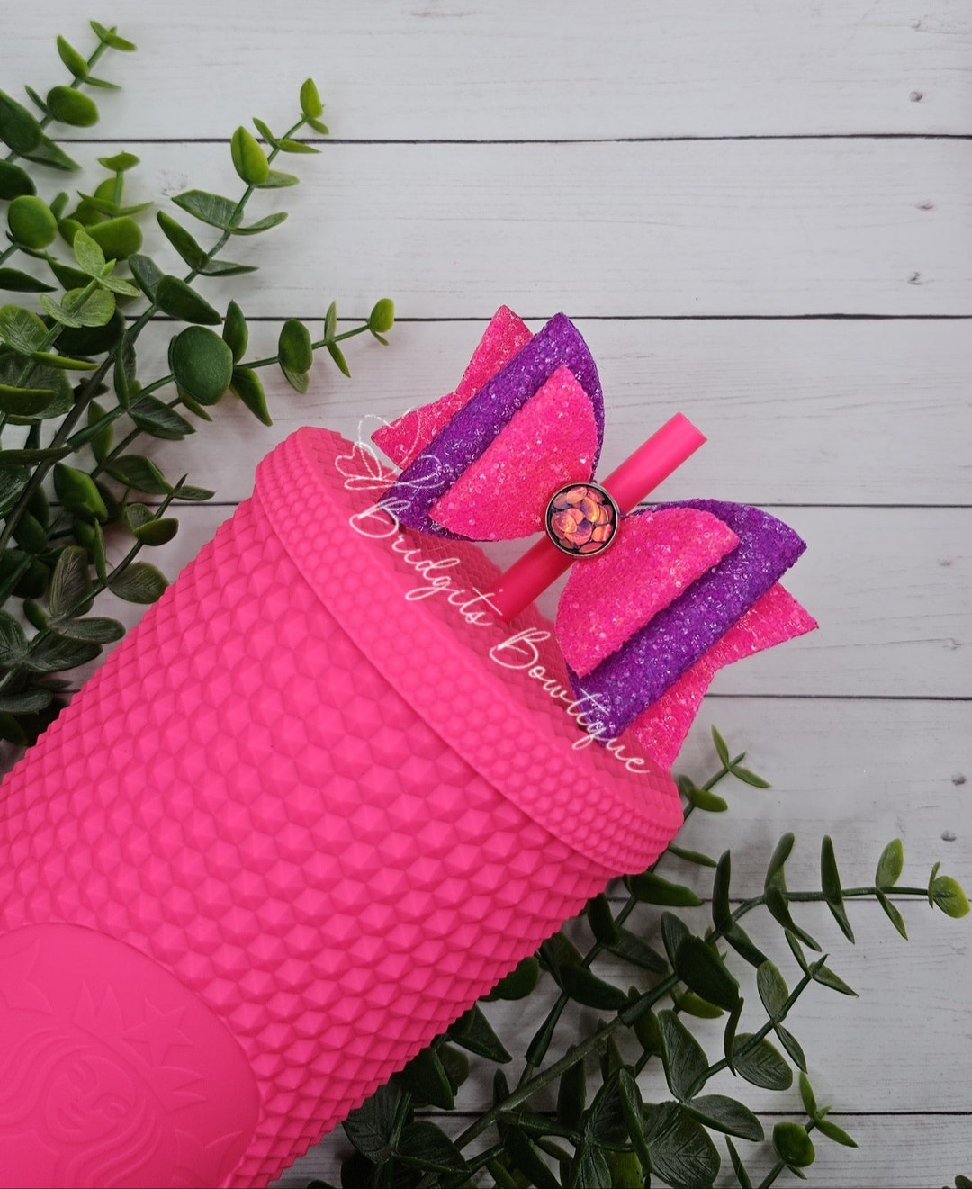 Hot Pink & Violet Glitter Straw Bow | Straw Bow Topper | Straw Bow ...