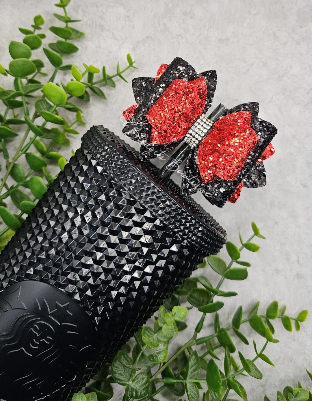 Black & Red Glitter Stanley Bow Topper | Stanley Topper Bow Bows for ...