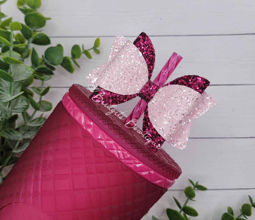 Fuschia & Light Pink Glitter Straw Bow | Straw Bow Topper | Straw Bow ...