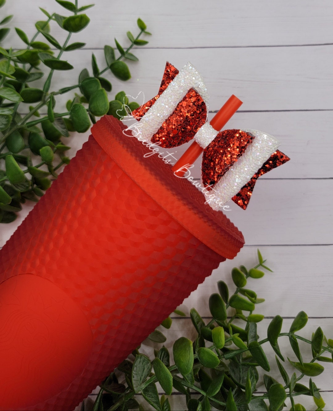 Chunky Red & White Glitter Straw Bow | Straw Bow Topper | Starbucks ...