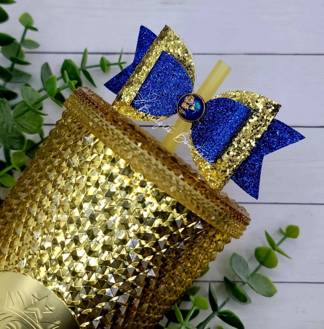 Gold & Royal Blue Glitter Straw Bow | Straw Bow Topper | Straw Bow ...