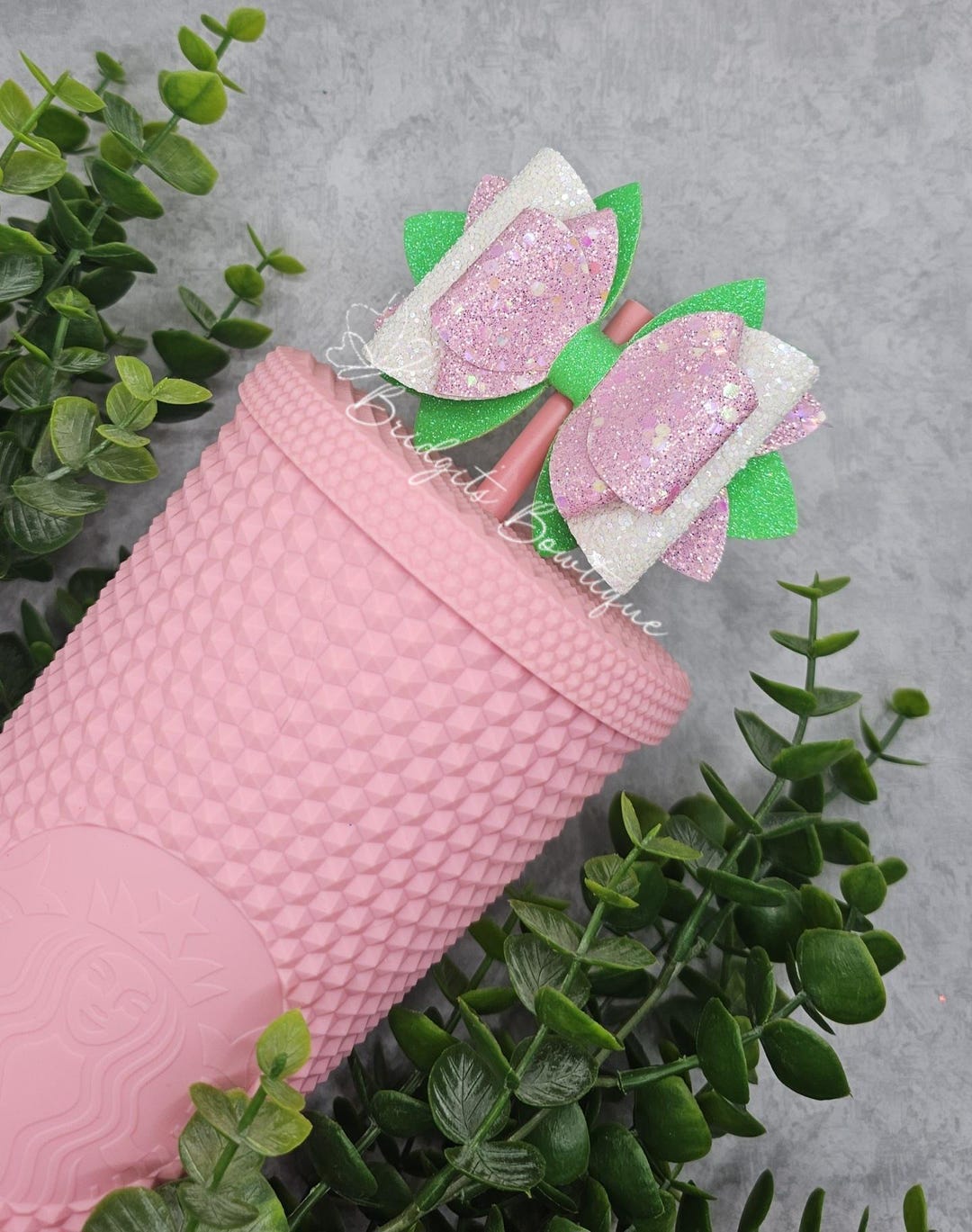 Pink, White & Green Stanley Bow Topper | Bows for Stanley Cups ...