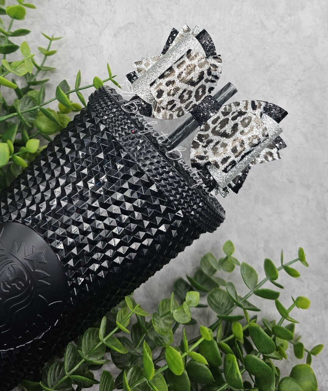 Leopard Silver Glitter Stanley Straw Bow, Stanley Cup Bow, Stanley Bow ...