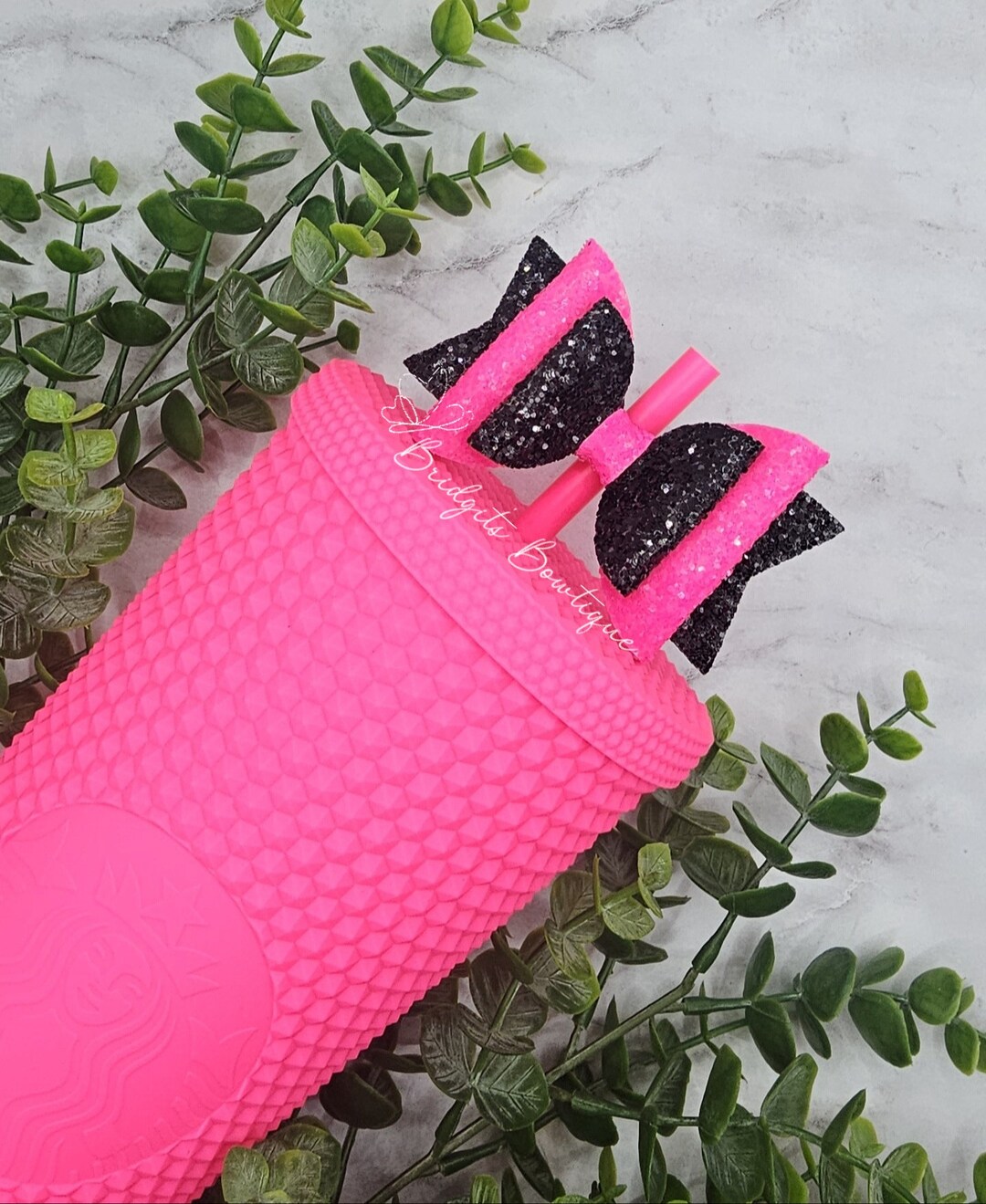 Hot Pink & Black Glitter Straw Bow | Bow Straw Topper | Bow Accessories ...