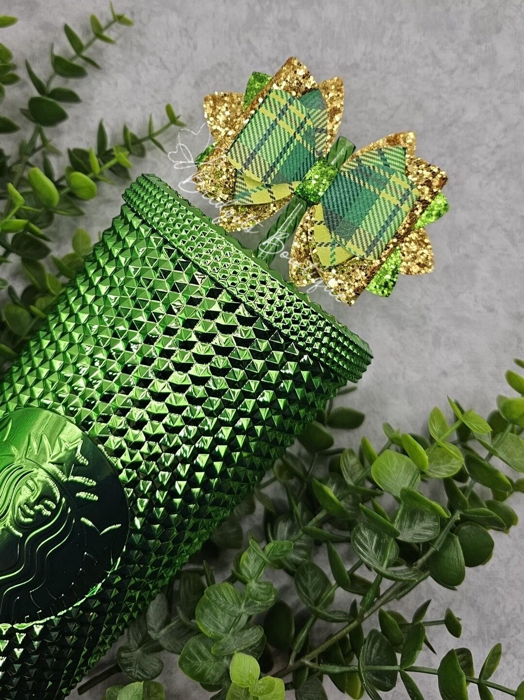 Green & Gold Plaid Stanley Tumbler Bow | Stanley Bow Topper | Bows for ...