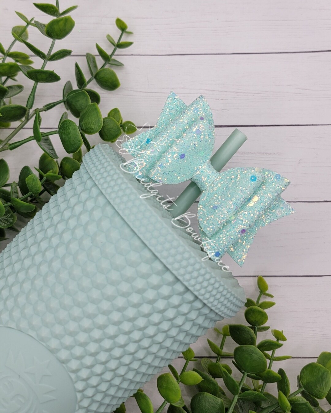 Mint Green Iridescent Glitter Straw Bow | Straw Bow Topper | Straw Bows ...