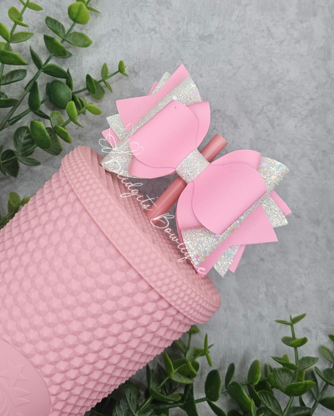Pink & White Glitter Stanley Straw Topper | Straw Bow Topper Simple ...