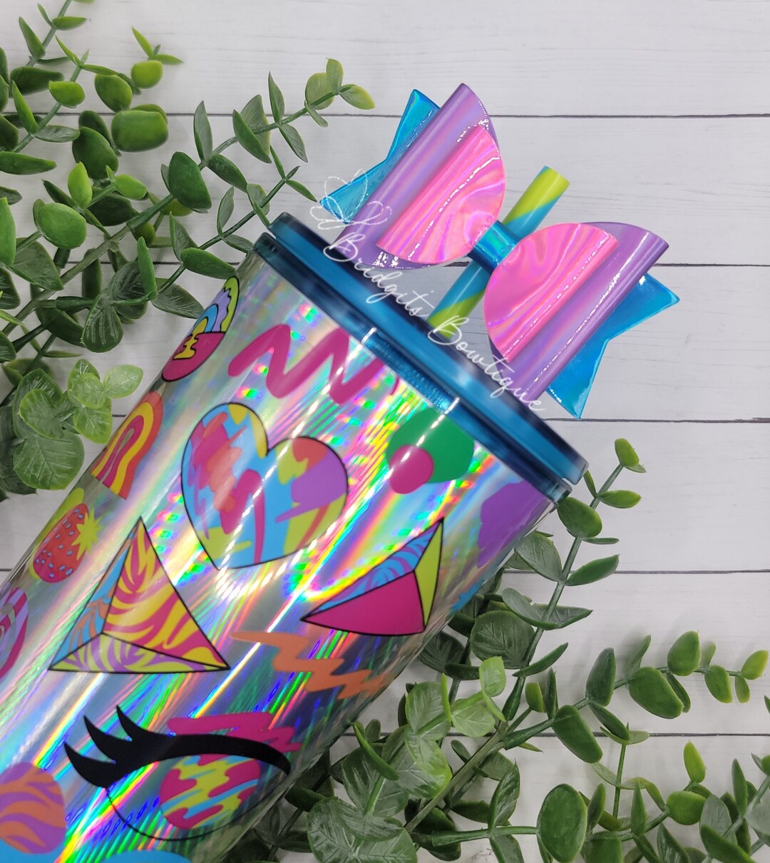 Hot Pink, Purple & Blue Holographic Straw Bow | Straw Bow Topper ...