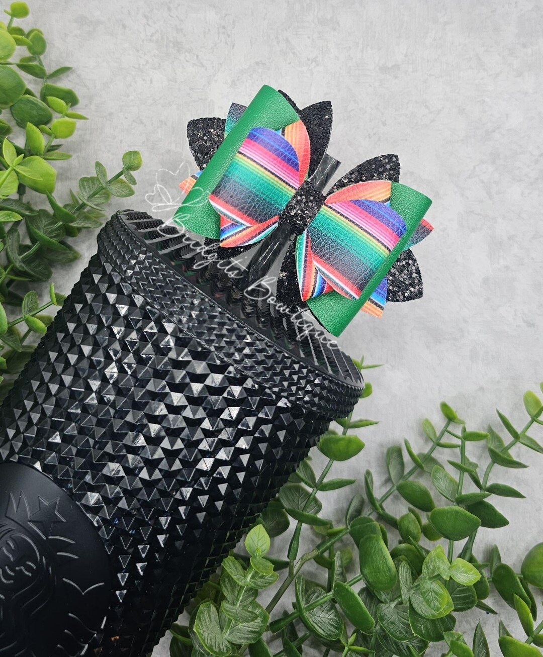 Serape, Green & Black Sanley Bow Topper | Stanley Cup Bow | Stanley Bow ...