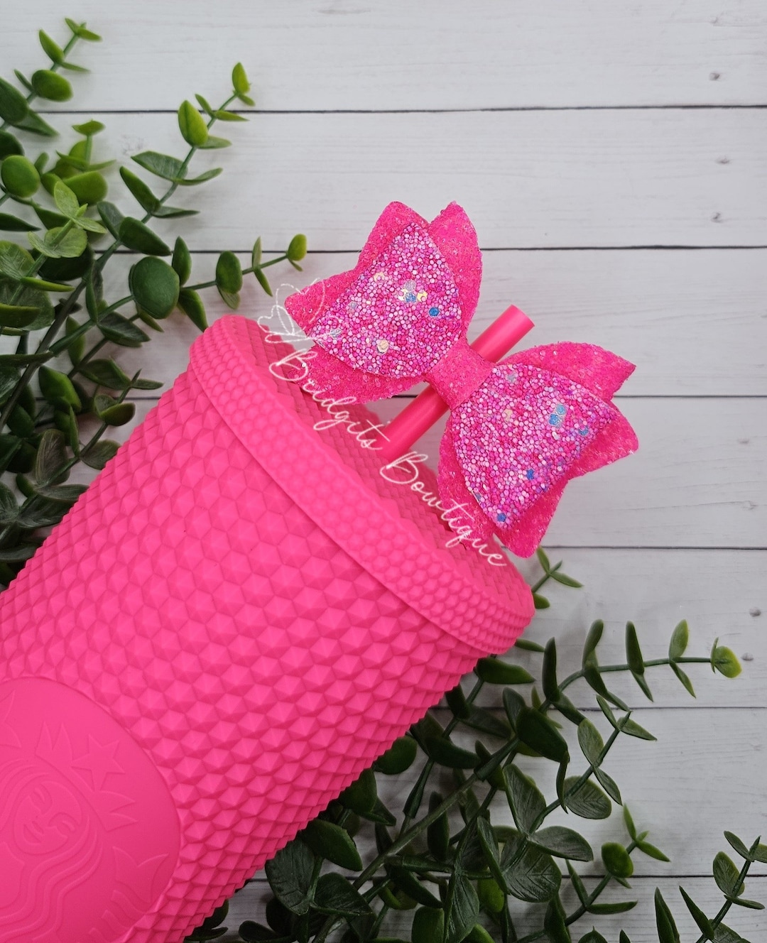 Hot Pink Multi Chunky Glitter Straw Bow Straw Bow Topper Straw Bow ...