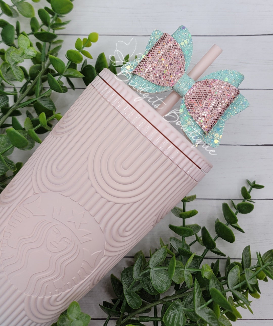 Pink & Mint Mesh Glitter Straw Bow | Straw Bow Topper | Bows for ...