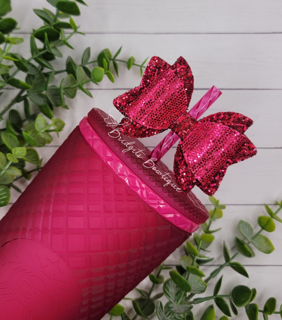 Fuschia Sangria Mesh Glitter Straw Bow | Straw Bow Topper | Straw Bows ...