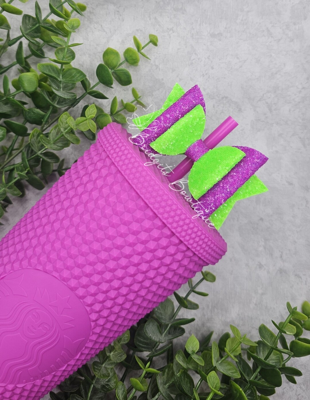 Neon Green & Neon Purple Glitter Straw Bow Topper | Straw Topper Bow ...
