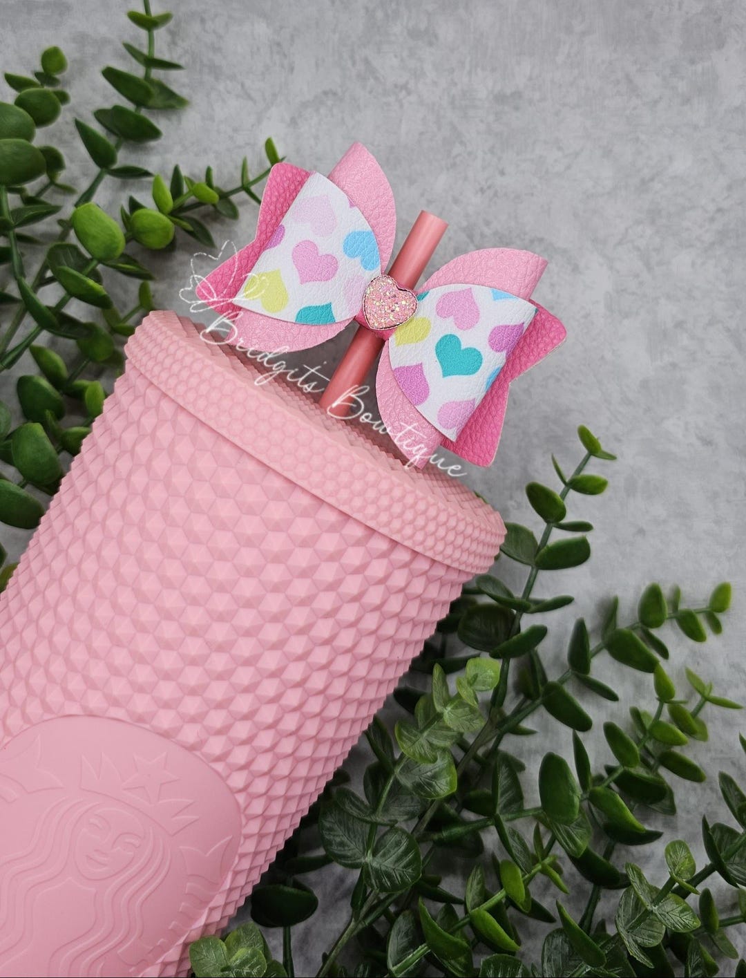 Pink Heart Stanley Straw Topper | Stanley Bow Topper | Tumbler Bows ...