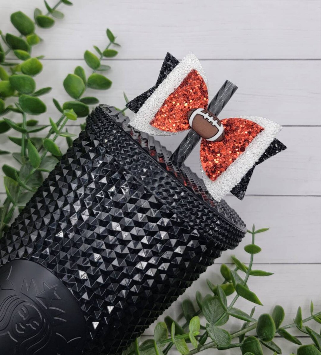 White, Red & Black Glitter Football Straw Bow | Straw Bow | Straw ...