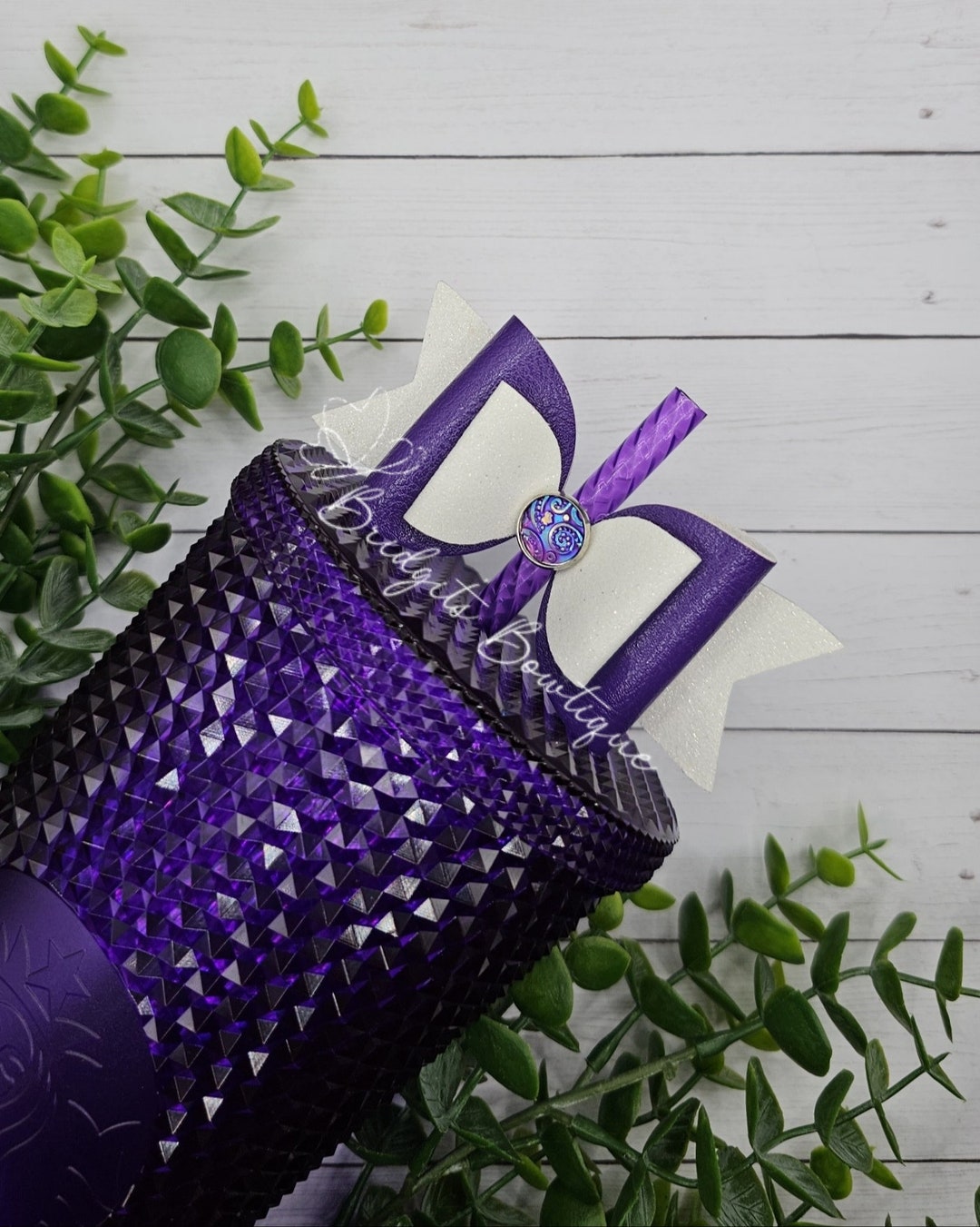 Purple & White Glitter Straw Bow | Bow Straw Topper | Starbucks Cup ...