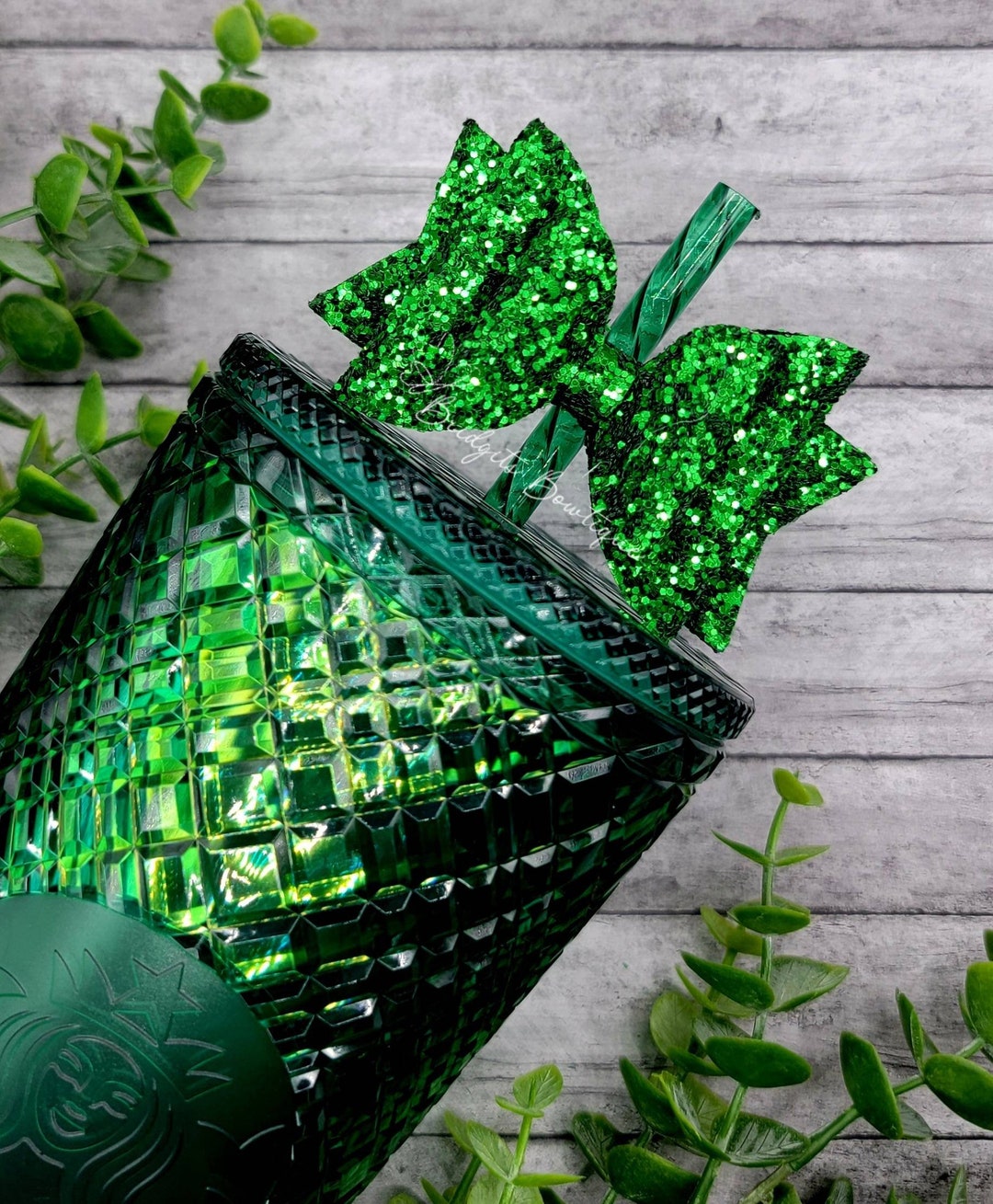Green Chunky Glitter Straw Bow | Straw Bow | Straw Topper Bow | Bows ...